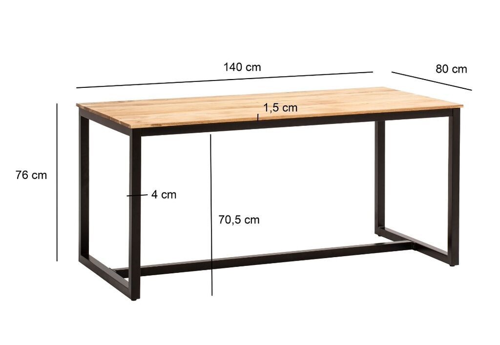 Industrijski sto sa drvenom pločom i metalnim ramom - Dimenzije