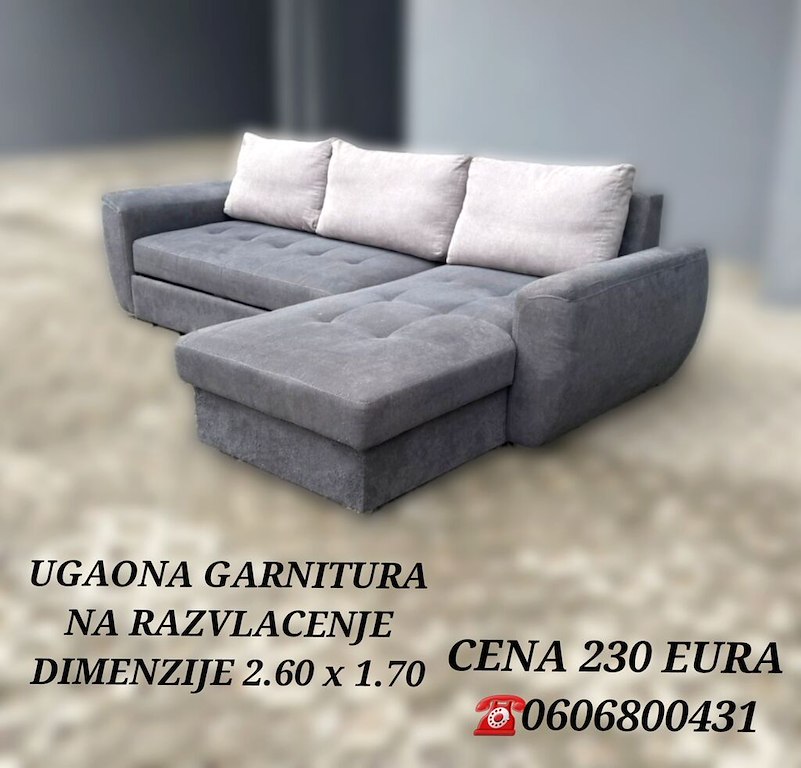 Ugaona garnitura na razvlačenje - Dimenzije: 2.60 x 1.70 m - Siva