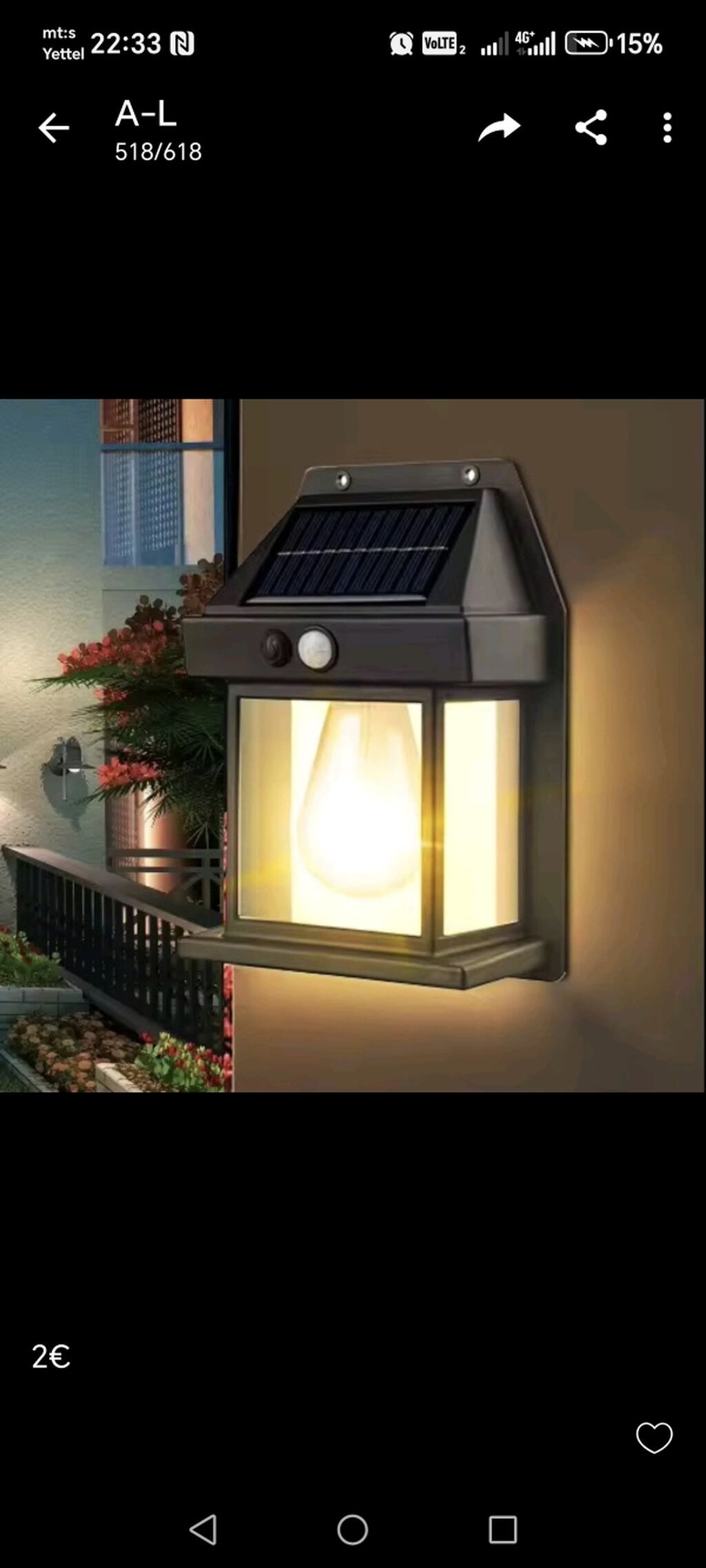 Solarna zidna lampa sa senzorom pokreta - Spoljna LED svetiljka na