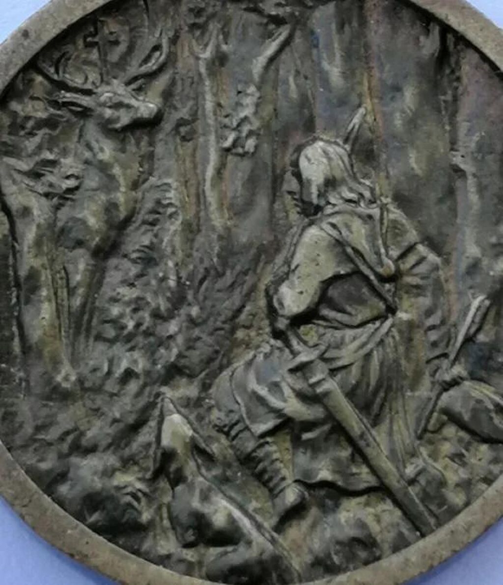 Antikvitet St Hubert medalja Beč, mesing original traka 1900. Stara