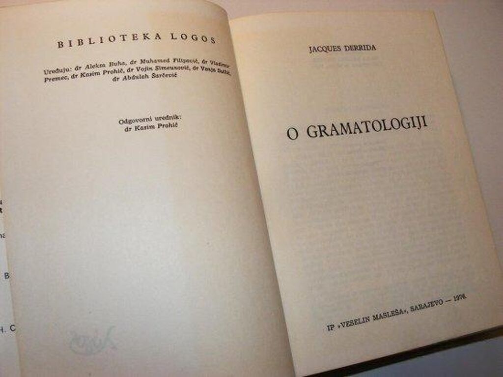 O gramatologiji Jacques DerridaIP Veselin Masleša Sarajevo 1976
