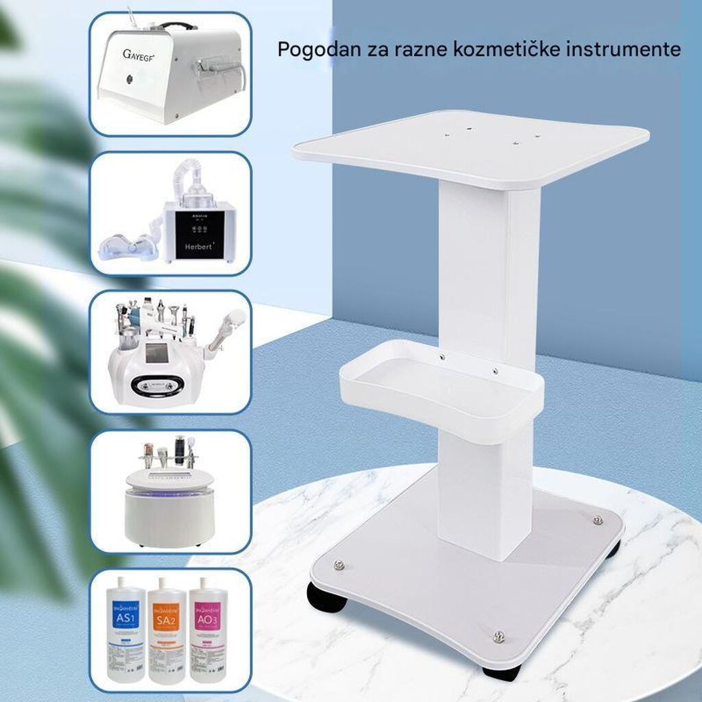Kozmetički kolica/stalak za aparate – metalna konstrukcija, točkići sa