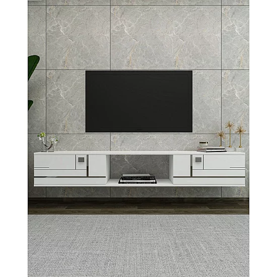 HANAH HOME TV POLICA AREDAM WHITE SILVER CENA