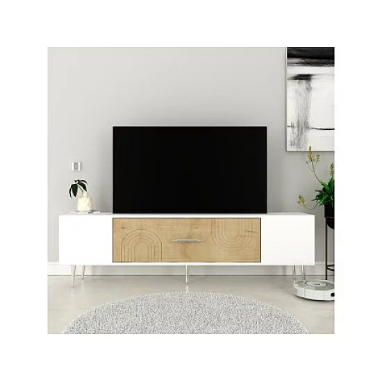 HANAH HOME TV POLICA DEKOL2 WHITE SAPPHIRE OAK SILVER CENA