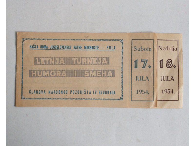 program LETNJA TURNEJA HUMORA I SMEHA 1954.