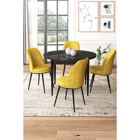 HANAH HOME SET TRPEZARIJSKI STO I 4 STOLICE TOR BLACK MARBLE MUSTARD