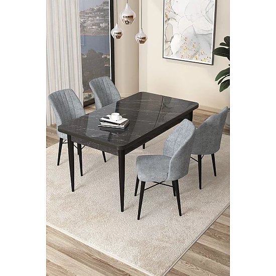 HANAH HOME SET TRPEZARIJSKI STO I 4 STOLICE ARP BLACK MARBLE GREY