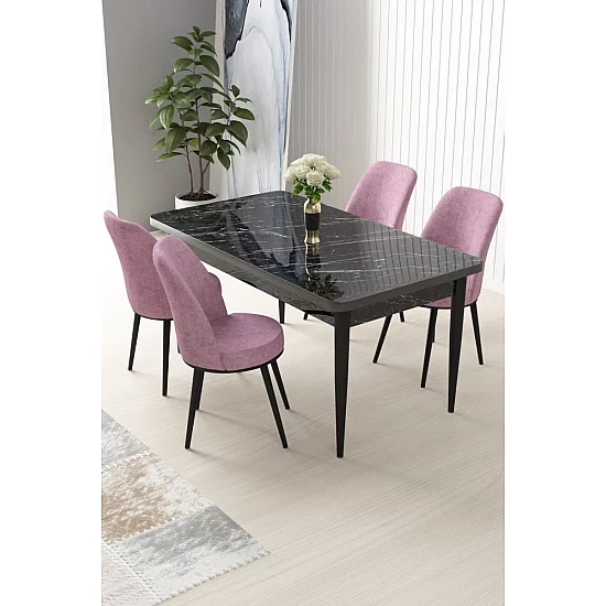 HANAH HOME SET TRPEZARIJSKI STO I 4 STOLICE NIL BLACK MARBLE PINK