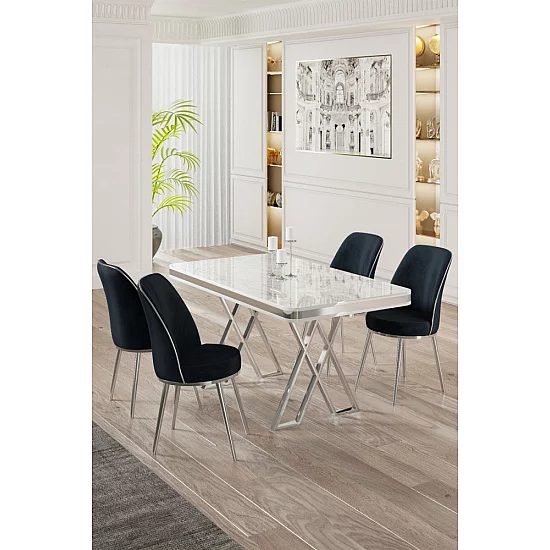 HANAH HOME SET TRPEZARIJSKI STO I 4 STOLICE VALS WHITE CHROME ANTHRACITE