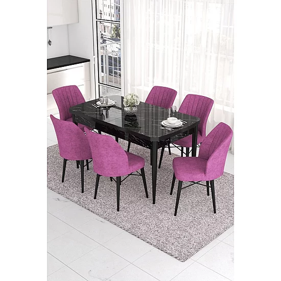 HANAH HOME SET TRPEZARIJSKI STO I 6 STOLICA EVA BLACK MARBLE PURPLE