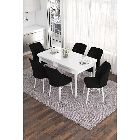 HANAH HOME SET TRPEZARIJSKI STO I 6 STOLICA EVA WHITE BLACK