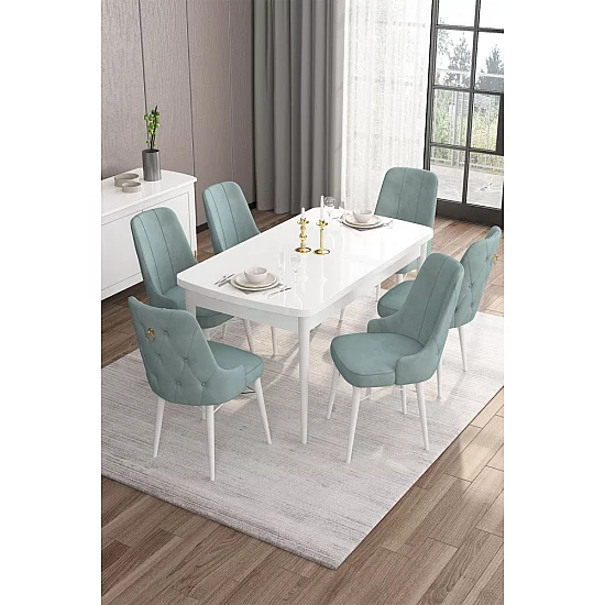 HANAH HOME SET TRPEZARIJSKI STO I 6 STOLICA ARE WHITE SEA GREEN