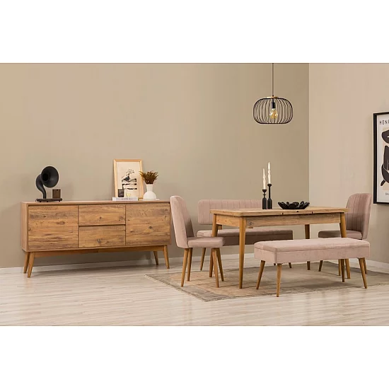 HANAH HOME VINA BENCH 04 0900 ATLANTIC PINE STONE (PRODUŽNI TRPEZARIJSKI STO, STOLICE I KONZOLA (6 KOMADA) CENA