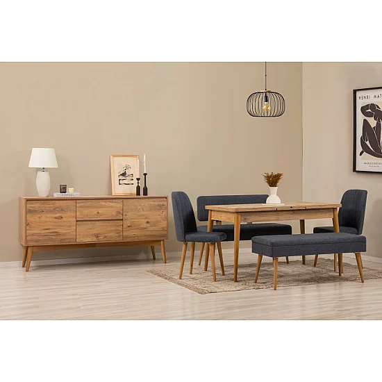 HANAH HOME VINA BENCH 04 1048 ATLANTIC PINE DARK BLUE (PRODUŽNI TRPEZARIJSKI STO, STOLICE I KONZOLA (6 KOMADA) CENA
