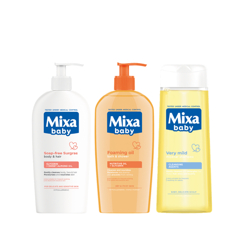 Mix Baby set- Mixa Baby 2in1 kupka za bebe 400ml, Mixa Baby uljna kupka za bebe 400ml i Mixa Baby šampon 300ml