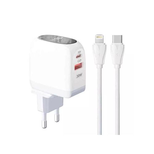 LDNIO A2522C 30W Kućni punjač sa LED ekranom i USB-C na lightning kablom