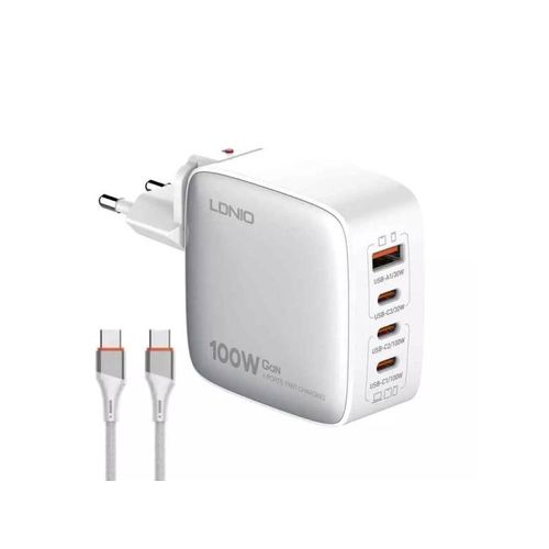 LDNIO Q408 GaN 100W 4x USB Kućni punjač sa USB C kablom beli