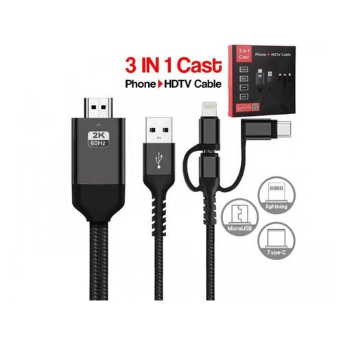 FAST ASIA Kabl HDMI 2K (Micro+Tip C+Iphone) - Povezivanje TV-a i mobilnih uređaja, 2m