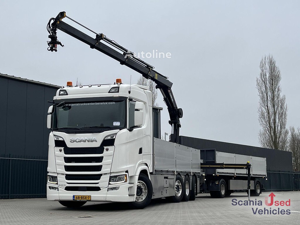 Scania S 540 B8x2/*6NB HIAB X-HIPRO 232+GS MEPPEL TRAILER kamion s ravnom platformom