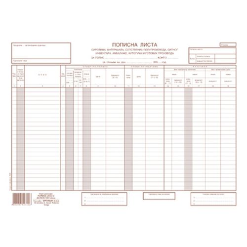 Popisna Lista Sirovina Materijala Sitnog Inventara Ncr 1046