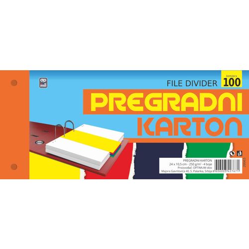 Pregradni Karton 24X10.5 1/100 U Boji Optimum 250Gr