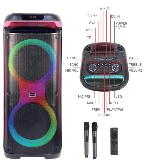 Microlab PT1200W karaoke zvucnik 400W, Bluetooth, LED, 11,1V/7200mAh, TWS, Aux, USB, microSD, + Mic*