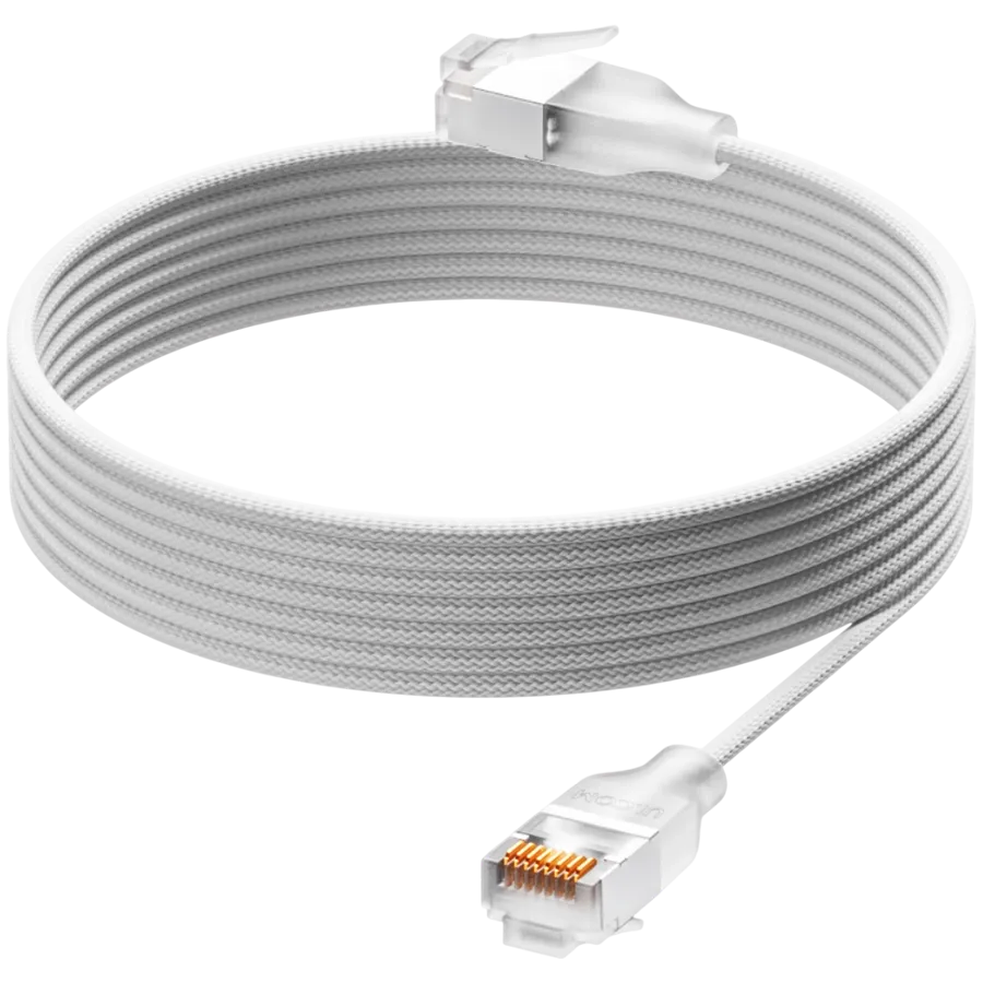 Ubiquiti UniFi Premium Patch Cable UACC-Cable-Patch-EL-C6A-2M-W Ultra-thin braided patch cable, designed and optimized for 10 GbE networking, Translucent booted RJ45 for optimal Etherlighting