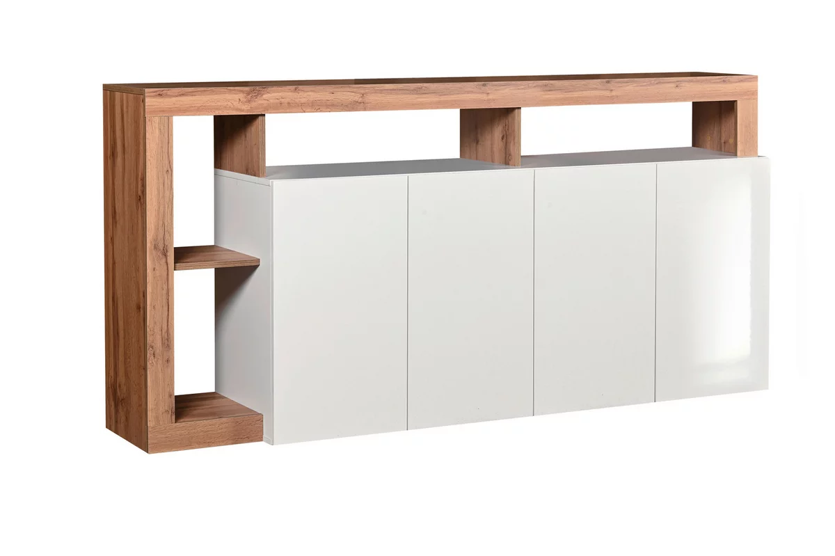 KOMODA 184/93/42 cm hrast wotan, bela visoki sjaj