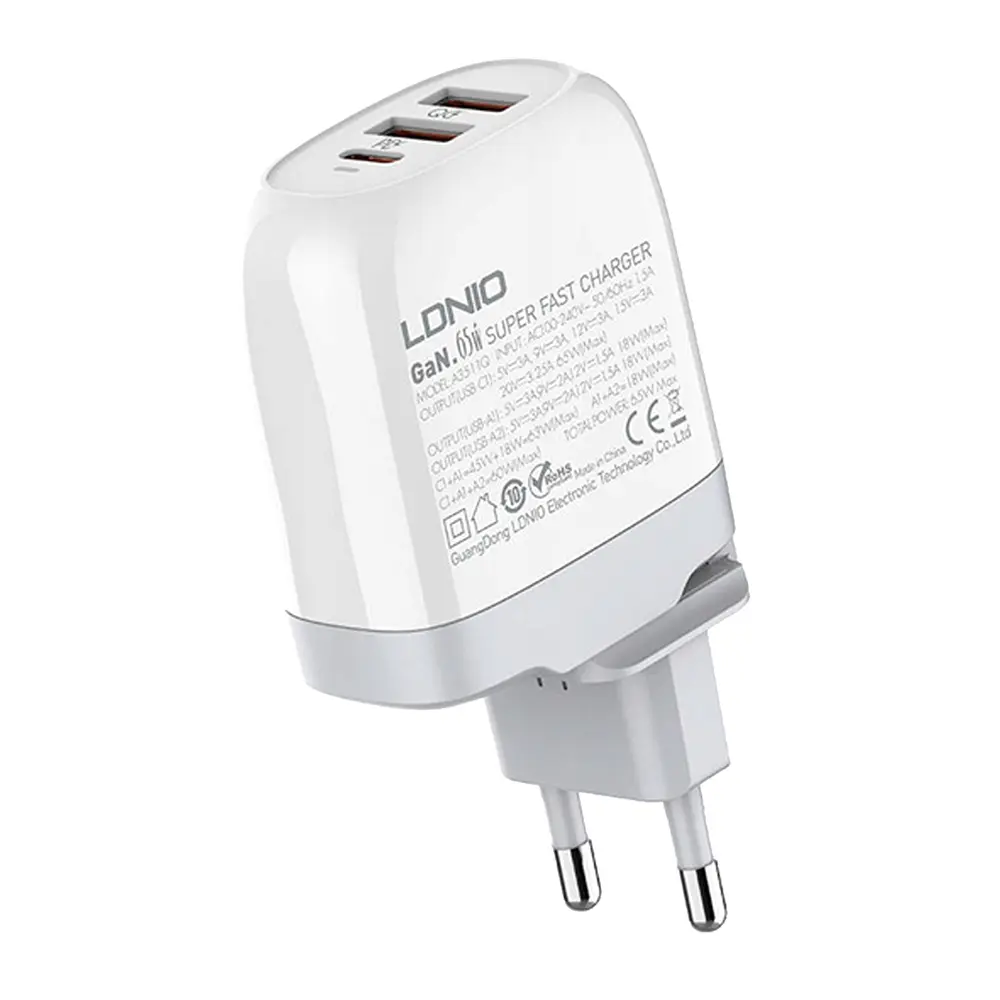 LDNIO Kućni punjač A3511Q GaN Type-C na Type-C, 65W, Beli