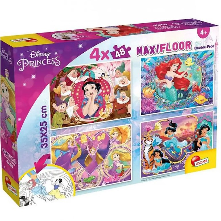 Slagalica Lisciani 4x48pcs Maxi Disney Princess 2u1 složi i oboji 91744