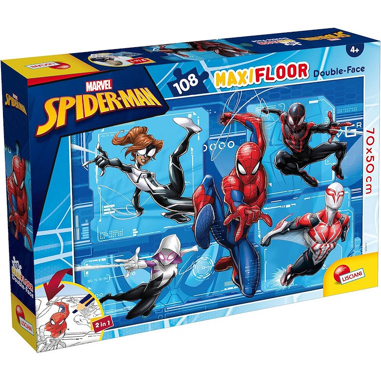 Slagalica Lisciani 108pcs Maxi Marvel Spiderman 2u1 složi i oboji 99764