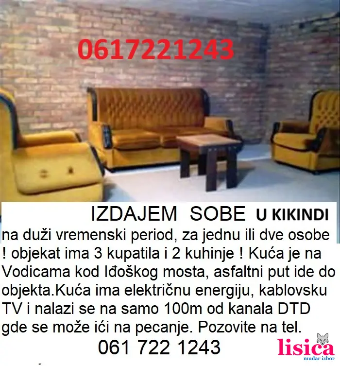 Izdajem nameštene sobe u Kikindi 0617221243