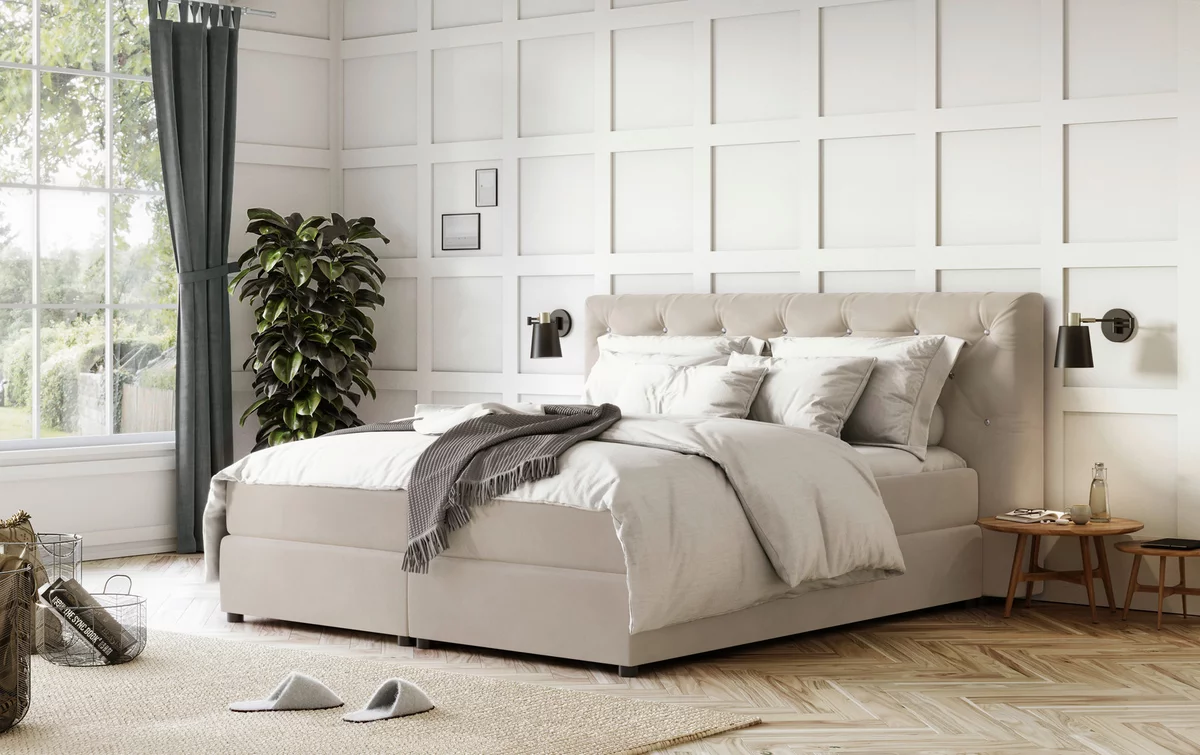 BOXSPRING KREVET 160/200 cm bež