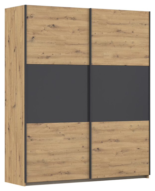ORMAR - VISEĆA KLIZNA VRATA boja aluminijuma, hrast artisan, siva 175/210/59 cm