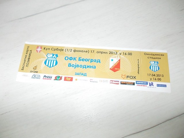 Ulaznica - OFK Beograd - Vojvodina 17.04.2013.