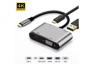 FAST ASIA Adapter-konvertor TIP C na HDMI 4K+VGA+1xUSB 3.0+TIP C