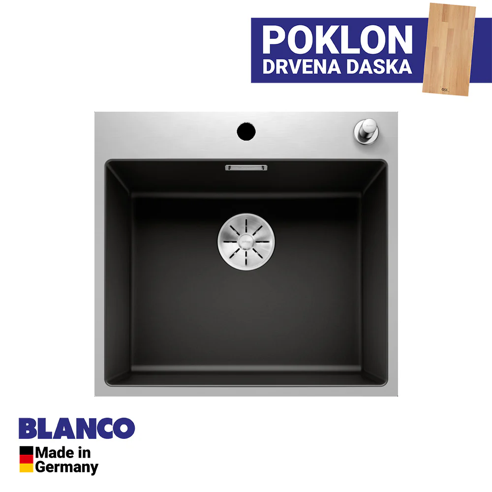 Granitna sudopera Blanco Silgranit SUBLINE 500-IF/A SteelFrame sa podizacem cepa+ drvena daska - 543x510x190