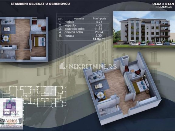 Jednoiposoban stan 51.93 m², PR, Obrenovac - 71.403€