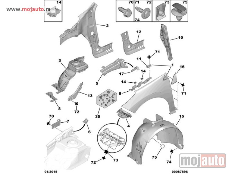 Pezo 308 Nosac Prednjeg Branika Gornji Desno 08-14,NOVO
