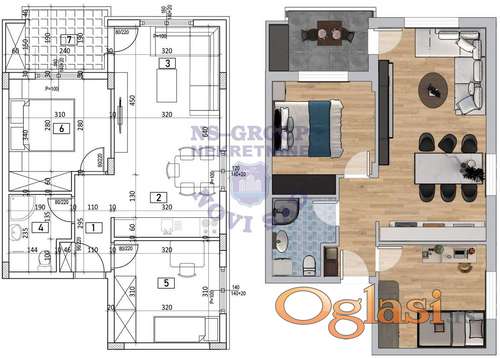 Trosoban, 54m2 Adice