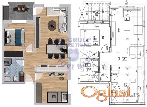 Trosoban stan 54m2 Adice
