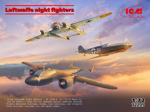 NEW! ICM 72209 Luftwaffe Night Fighters - Messerschmitt Bf-109 E-4 / Fw-189 A-1 and Do-17 Z-10