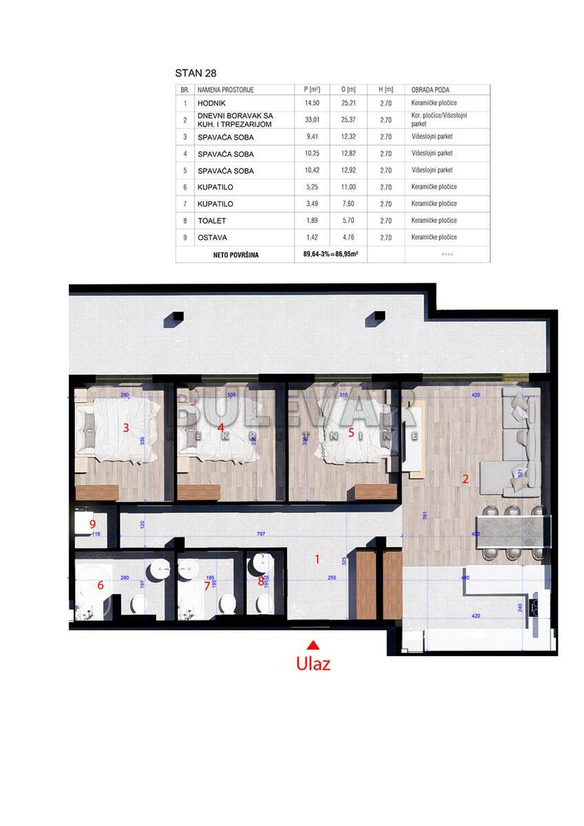 Penthaus sa tri spavaće sobe, dva kupatila, ostavom i toaletom - Kragujevac, A