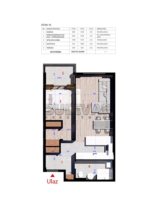 Dvosoban stan, 52.35 m2, Kragujevac, Atinska ID: p-015775
