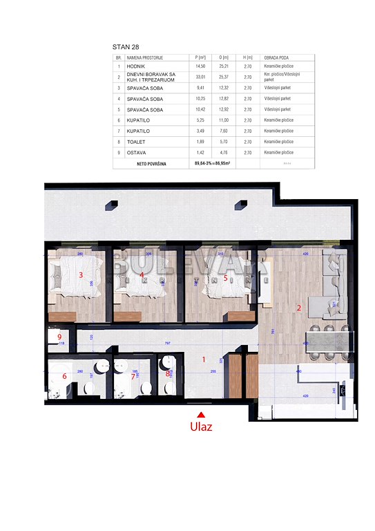 četvorosoban stan, 86.35 m2, Kragujevac, Atinska ID: p-015771