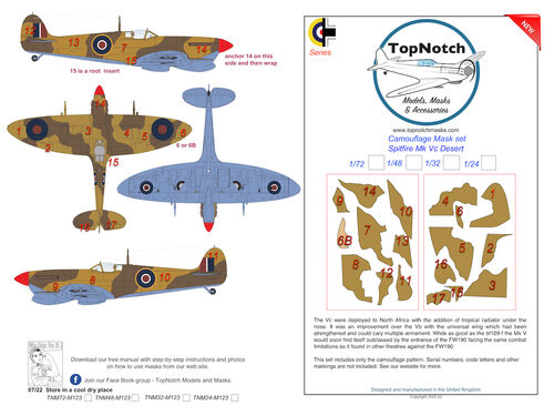 TopNotch 48-M123 Supermarine Spitfire Mk.Vc - Desert camouflage pattern paint masks (for Airfix, Eduard, ICM and Tamiya kits)