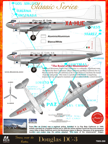 NEW! 8aDecs 7909-268-100 Douglas DC-3 - Trans Mar De Cortes (1959)