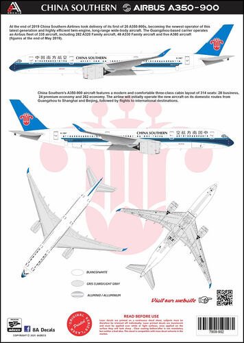 8aDecs 7909-902-144 Airbus A350-900 - China Southern (for Revell and Zvezda Kits)