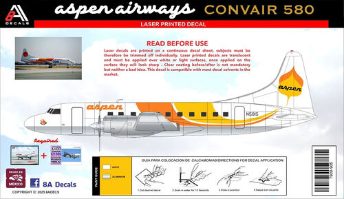 8aDecs 7909-905-144-BR Convair 580 - Aspen Airways Rainbow Colors (Brown / for Roden Kits)