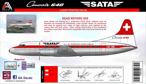 NEW! 8aDecs 7909-906-144 Convair 640 - SATA Decal Set (for Roden Kits)